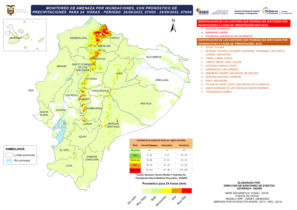 Mapa de monitoreo de amenaza de inundaciones bajo pronóstico de ...