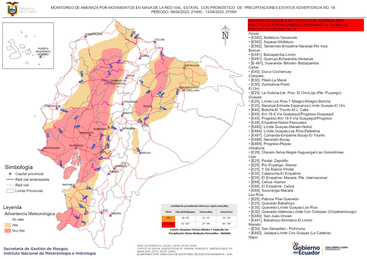 Mapa de monitoreo de movimientos de masa – Estatus advertencia ...